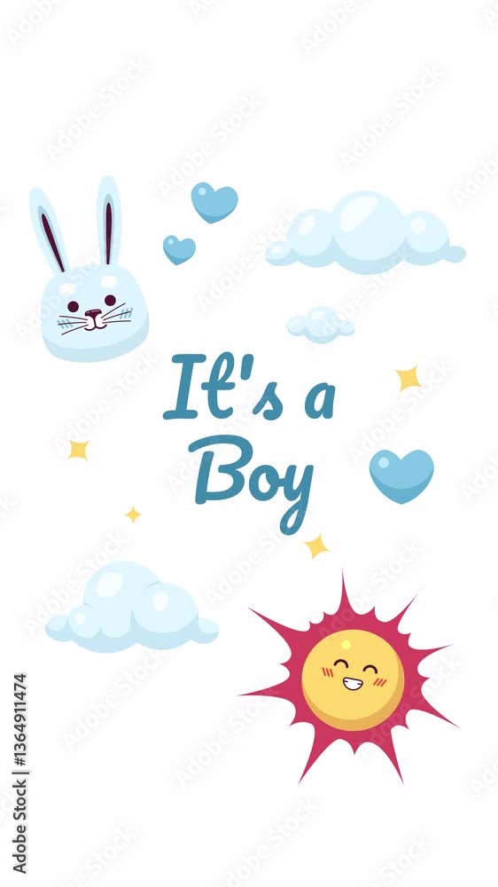 Its a boy birth announcement 2D card vertical animation. Cute gender ...