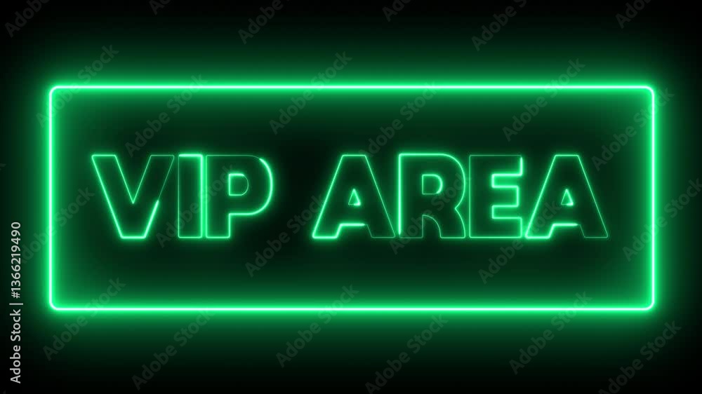 Animated green VIP AREA neon sign with a glowing rectangular frame ...