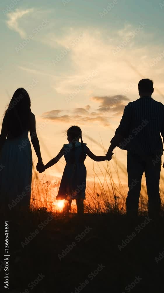 Stockvideo happy family holding hands looking sunset, silhouette happy ...