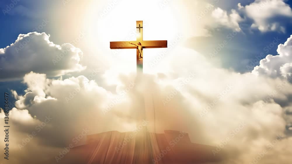 Easter Background: Jesus Christ Crucifixion Cross with Clouds and ...