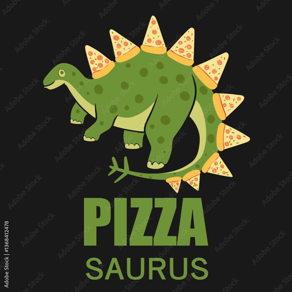 Poster Funny Pizzasaurus Dinosaur with Pizza Slices Vector Illustration ...