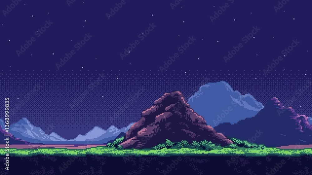 8-bit pixel art game level background animation. retro style pixelated ...
