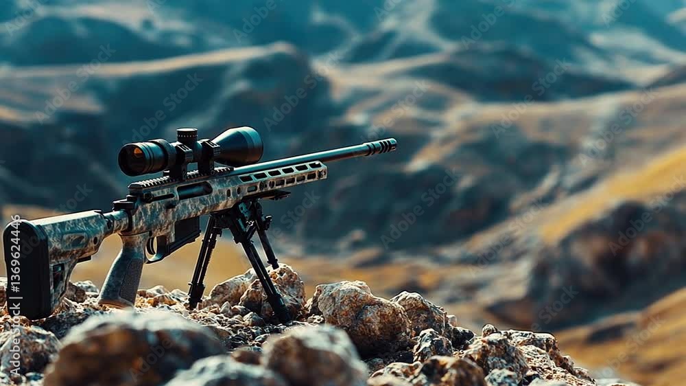 Precision Long Range Shooting Rifle on Rocky Terrain: Target Practice ...
