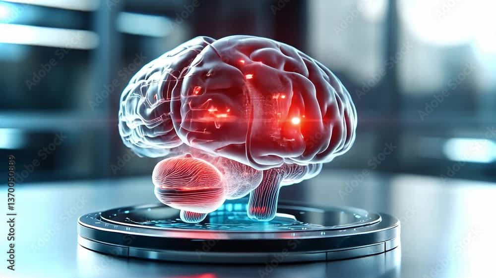 An animated brain with glowing neural pathways showcases advanced ...
