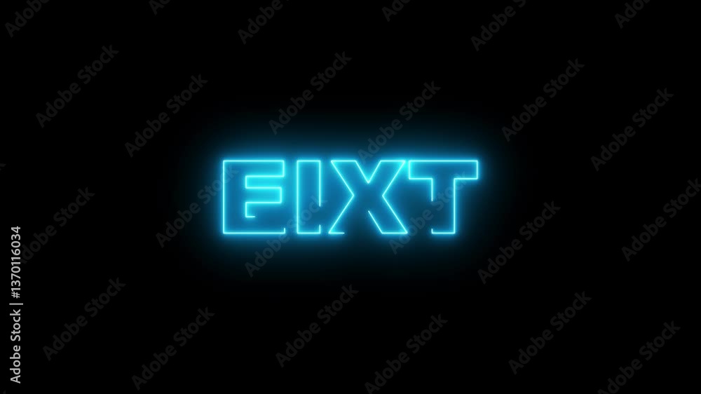 exit text icon animation neon glowing blue color text letter banner poster signboard template ...