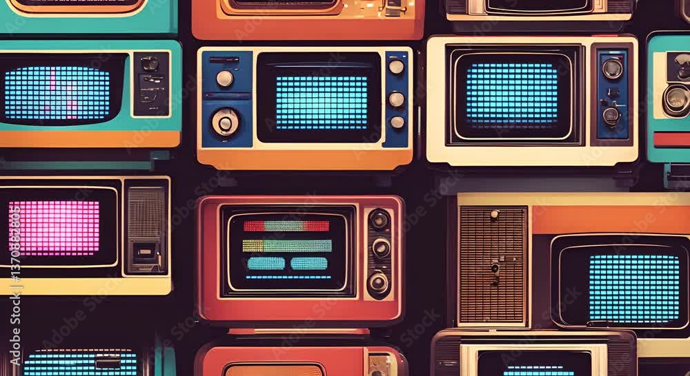 Vintage television screens flickering Close Up Footage of a Retro TV ...