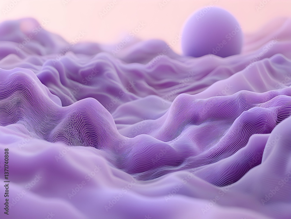 Abstract Purple Landscape with Soft Waves and Sphere Stock Photo ...