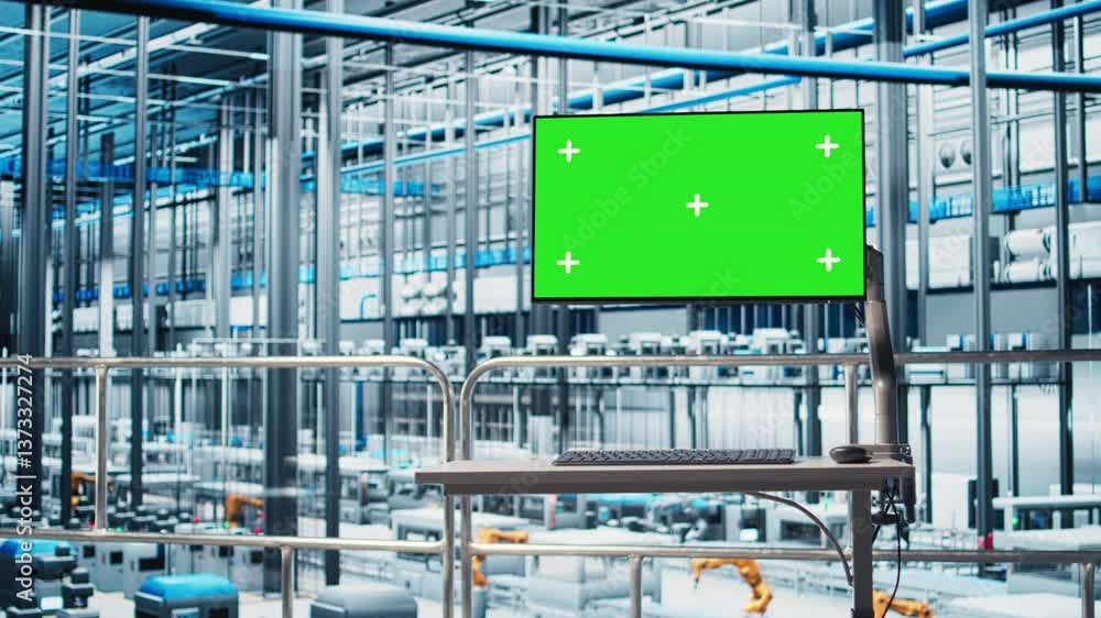 Green screen monitor displaying analytics dashboard for Industry 4.0 ...