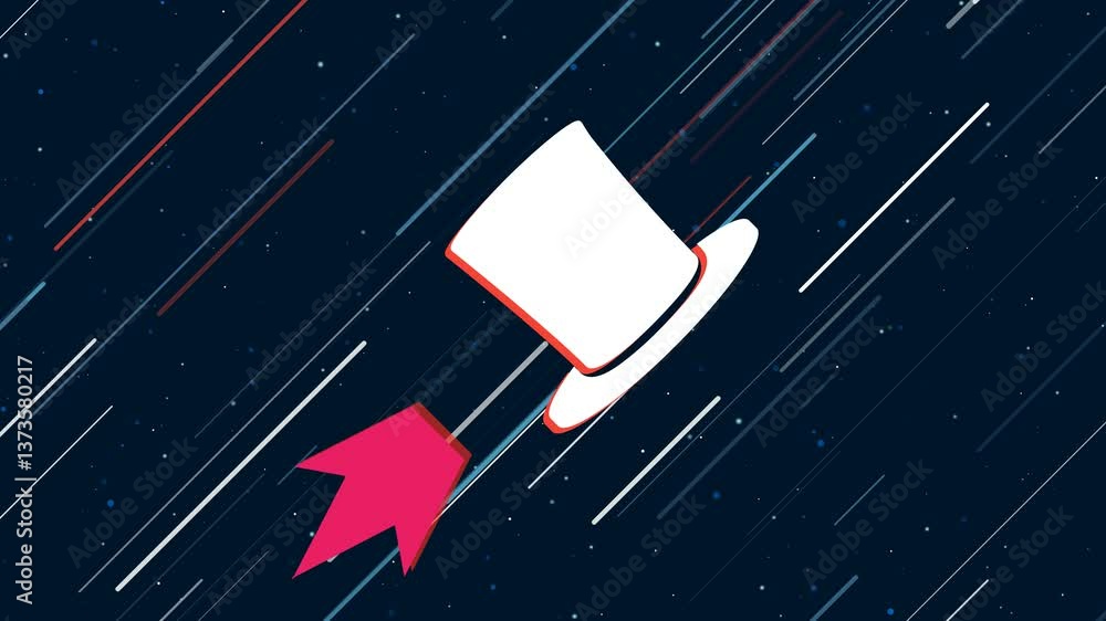 Top hat symbol flies through the universe on a jet propulsion. The ...