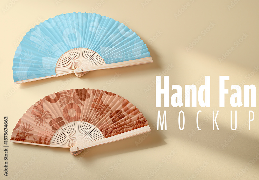 Hand Fans Mockup With Elegant Minimal Style Stock Template | Adobe Stock