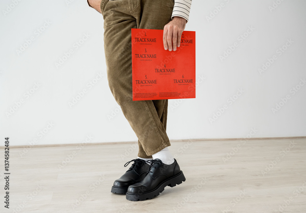 Mockup Of Man Holding Customizable Lp Cover, Low Section Stock Template ...