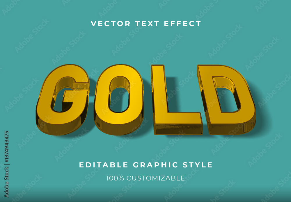 Gold Shiny Metallic Lying Down Font 3D Reflective Text Effect Stock ...