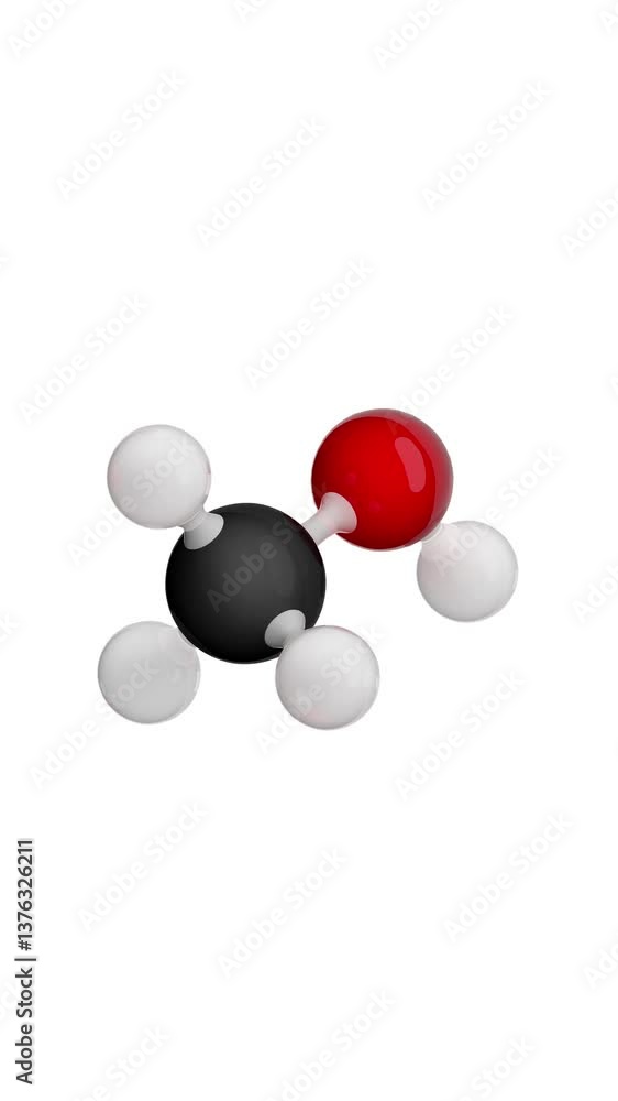 Molecule: Methanol. Chemical Structure Model: Ball and stick. Molecular ...