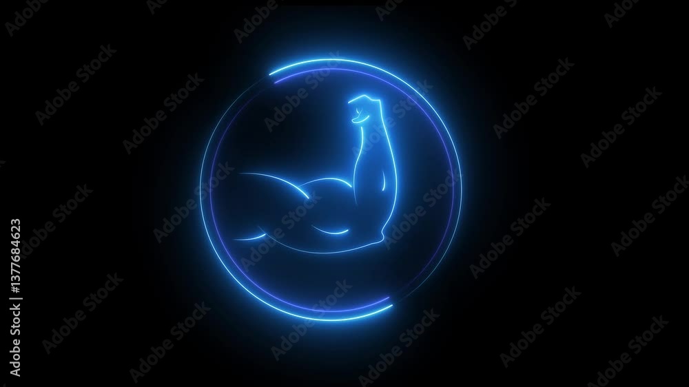 Neon muscular arm biceps icon. glowing Bodybuilding triceps of ...