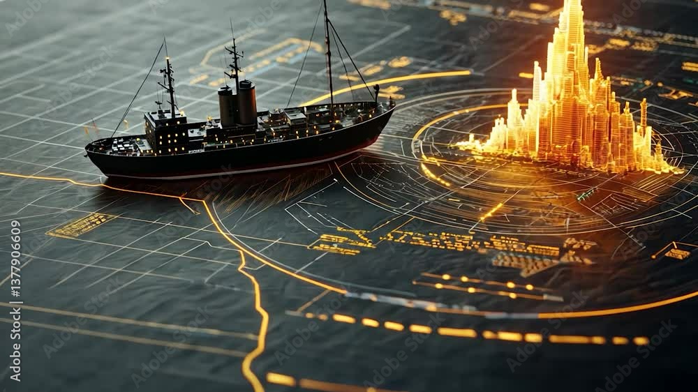 Ship model on digital ocean map, data visualization vídeo de Stock ...