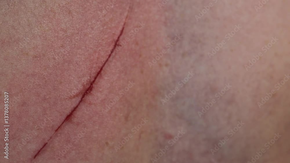 close up of fresh cat scratch on human skin with visible redness and ...