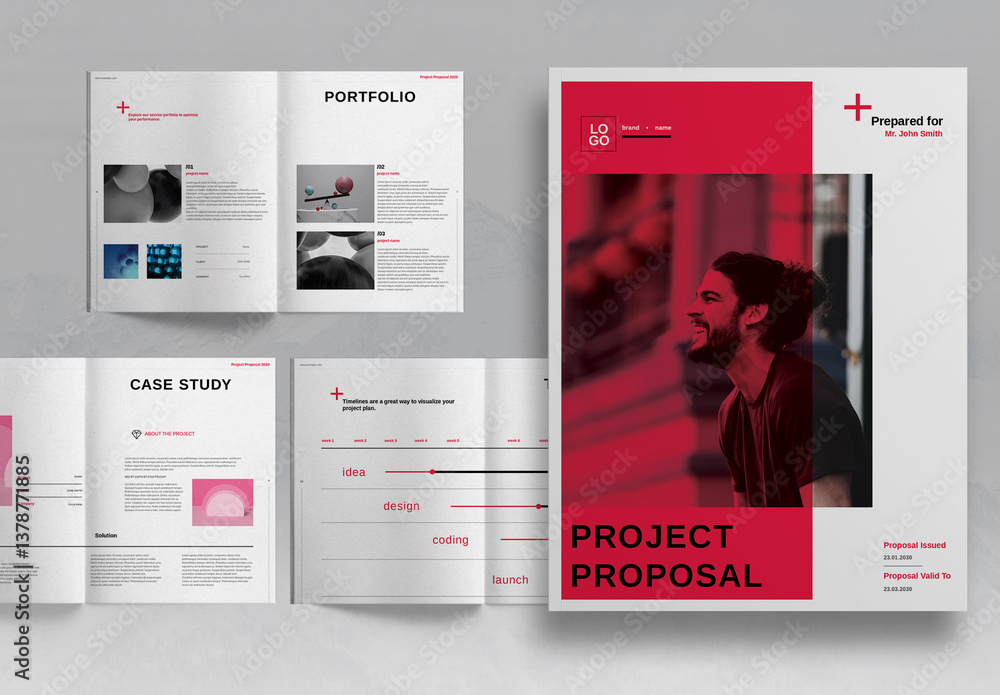 Red Project Proposal Brochure Layout Stock Template | Adobe Stock