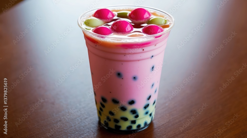 Plagát The colorful and vibrant boba tea beverage in a transparent ...