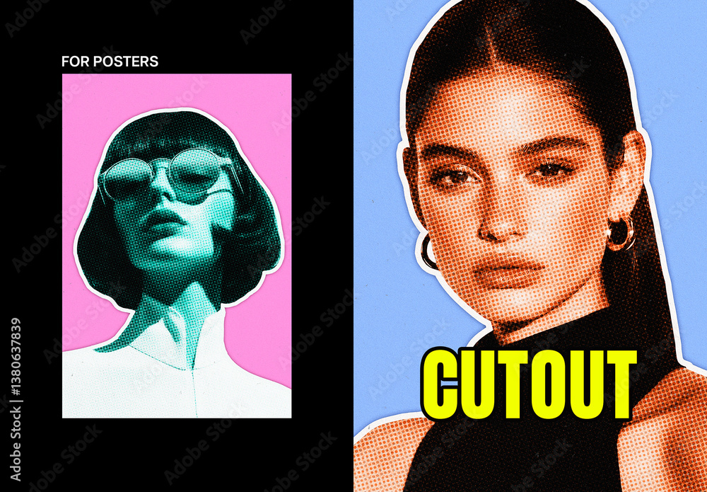 Cut Out Halftone Template Poster Effect Mockup Stock Template | Adobe Stock