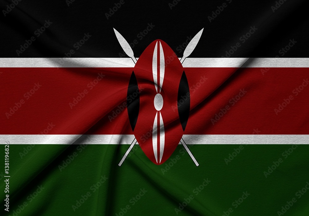 Kenyan Flag National Symbol, Shield, Spears, Colors (Black, Red, Green ...