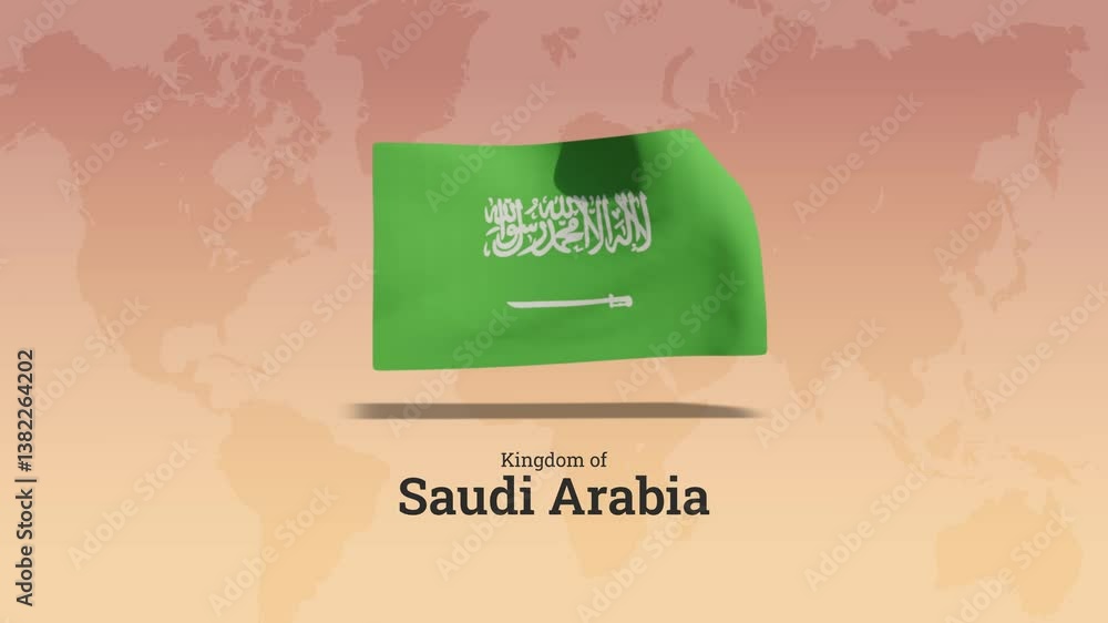Saudi Arabia flying flag with map background. 4K waving national flag ...