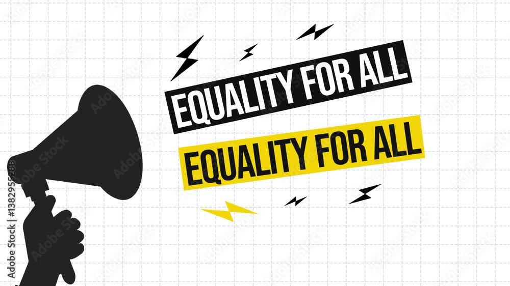 Equality for all with megaphone and sound shapes 4k animation. Rights ...