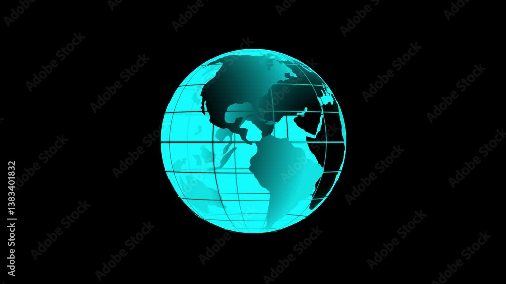 World globe map spinning in lines on a black background. Rotating earth ...