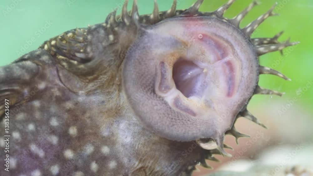 Extreme close-up of a bristlenose pleco's sucker mouth, showing its ...