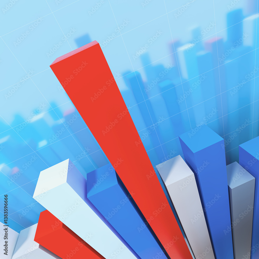 Poster Colorful 3d bar chart showing positive growth on a blue grid ...