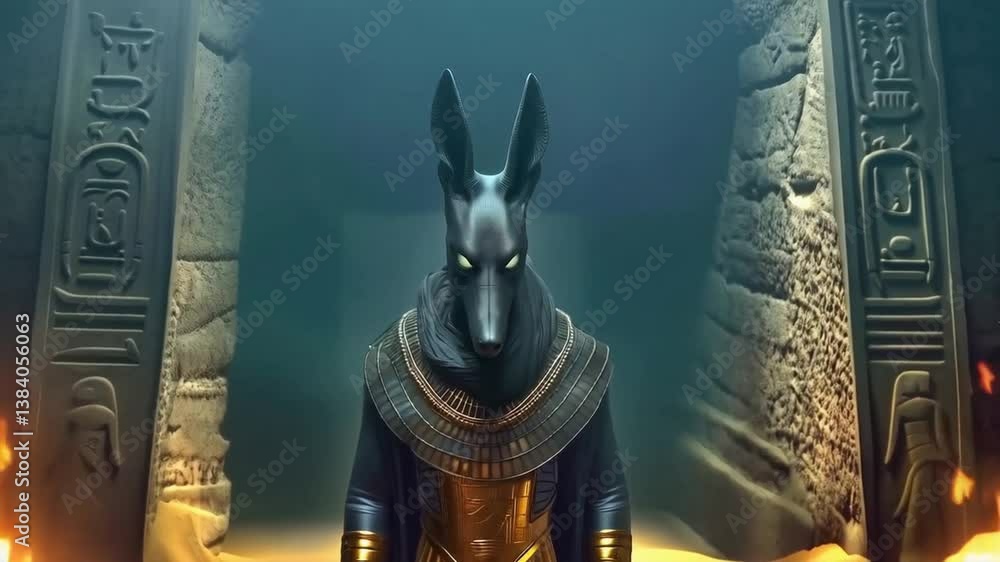 Anubis, Egyptian god of afterlife, with a jackal head, wearing ornate ...