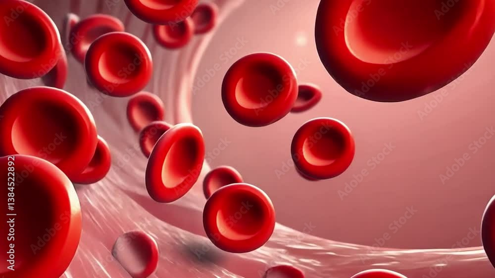 4K animation showing red blood cells flowing through human veins in ...