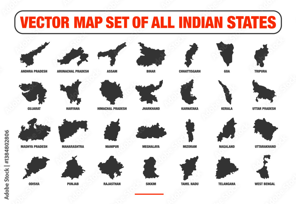 Poster A vector set of maps of all Indian states. – Wall Art | UkPosters