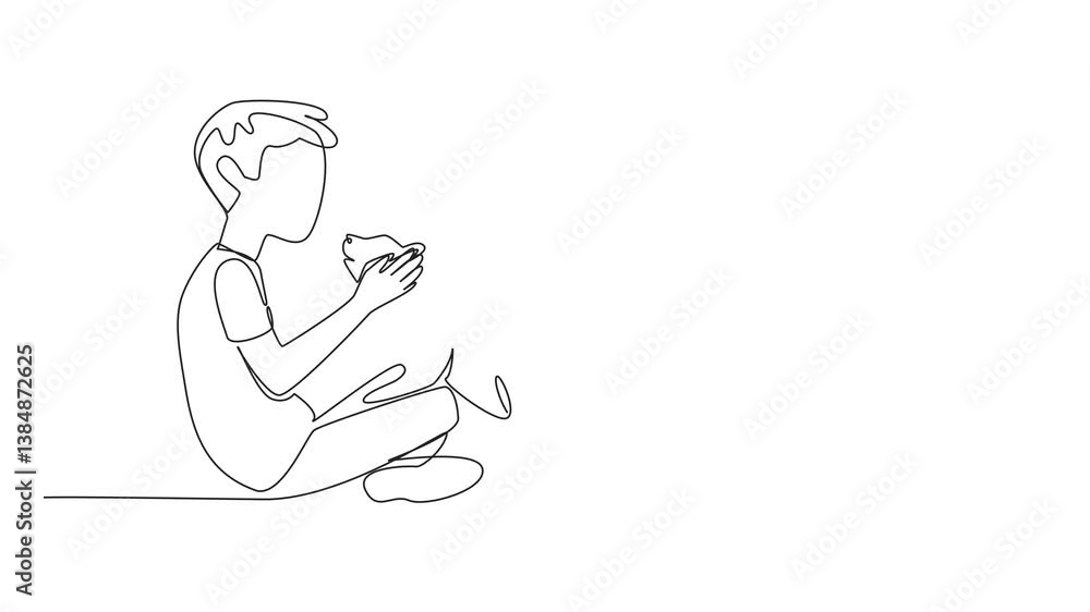 Self drawing animation of single continuous line drawing boy sitting ...