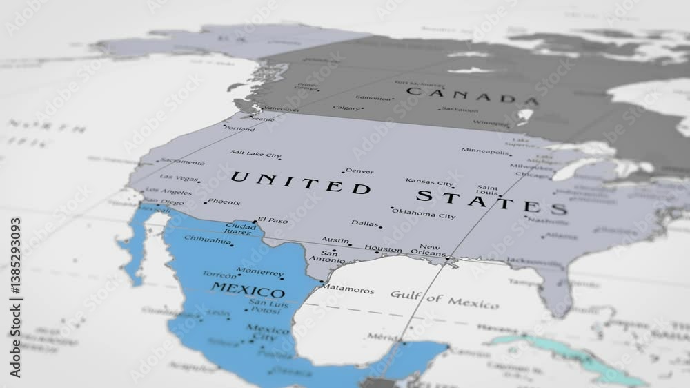 Map The camera rotating around America on the world map takes the focus ...