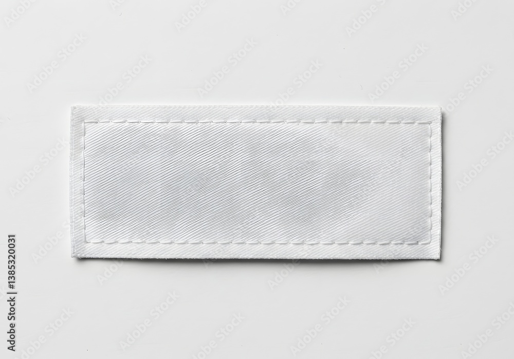 Blank White Rectangular Label with Stitched Border on White Background ...
