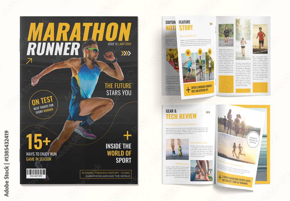 Marathon Sports Magazine Layout Stock Template | Adobe Stock