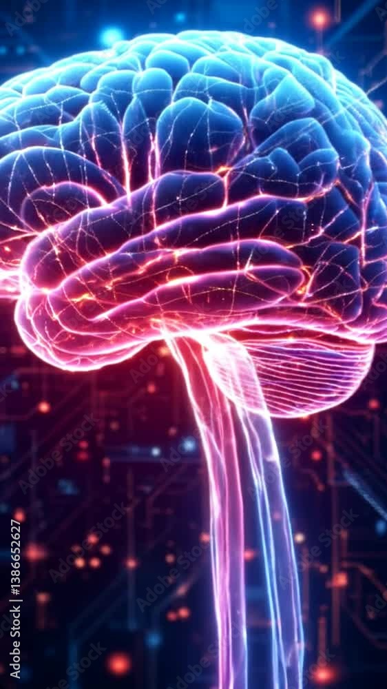Artificial intelligence brain animation. Digital brain big data deep learning computer machine ...