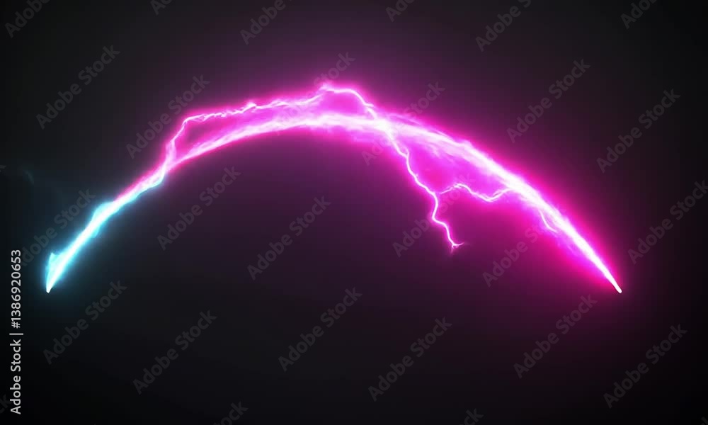 Dynamic lightning arc bending in vivid violet and aqua tones against ...