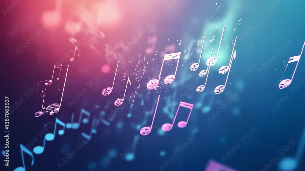 Musical notes cascade through an animated background filled with ...