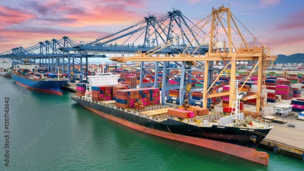 Vidéo Stock Harbor logistics: A stunning bird's eye view captures the ...