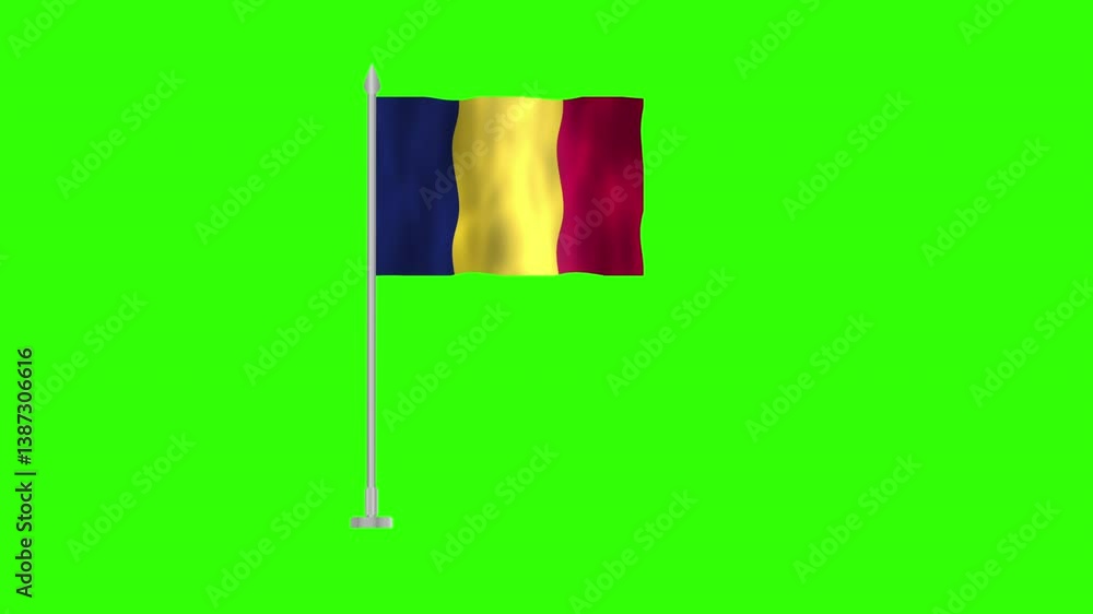 Flag of Chad, Pole flag of Chad on Green screen chroma key, Chad 3D ...