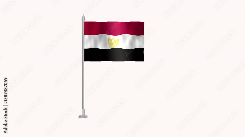 Flag of Egypt, Pole flag of Egypt on white screen, Egypt 3D Animation ...