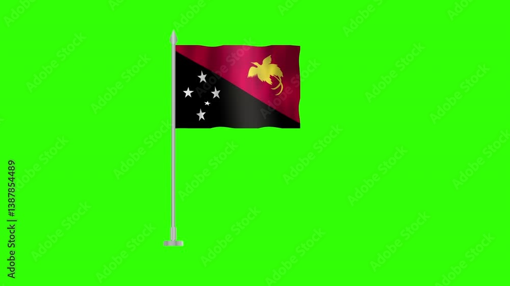 Flag of Papua New Guinea, Pole flag of Papua New Guinea on Green screen ...