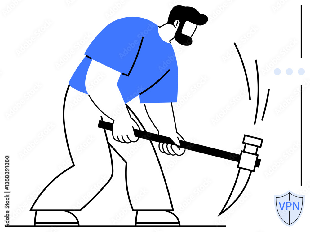 Plakát Man using a pickaxe in determined motion, visualizing labor ...