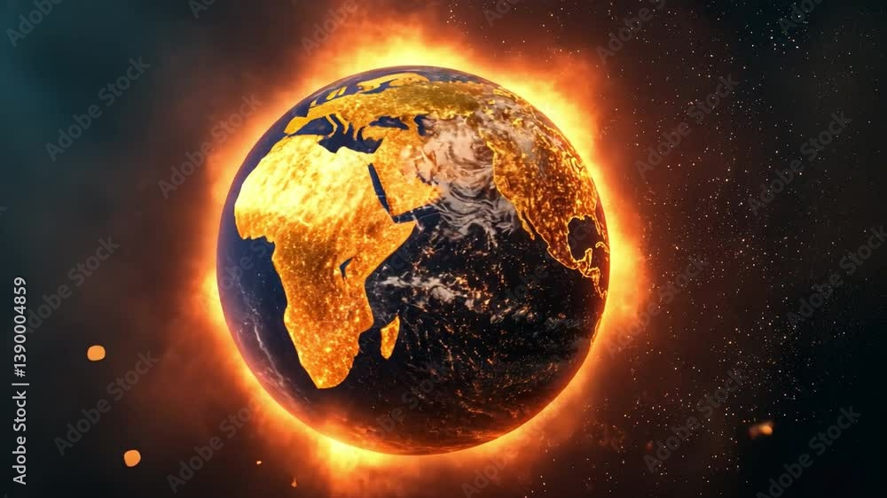 Global Warming: An arresting visual of Earth ablaze, depicting the ...