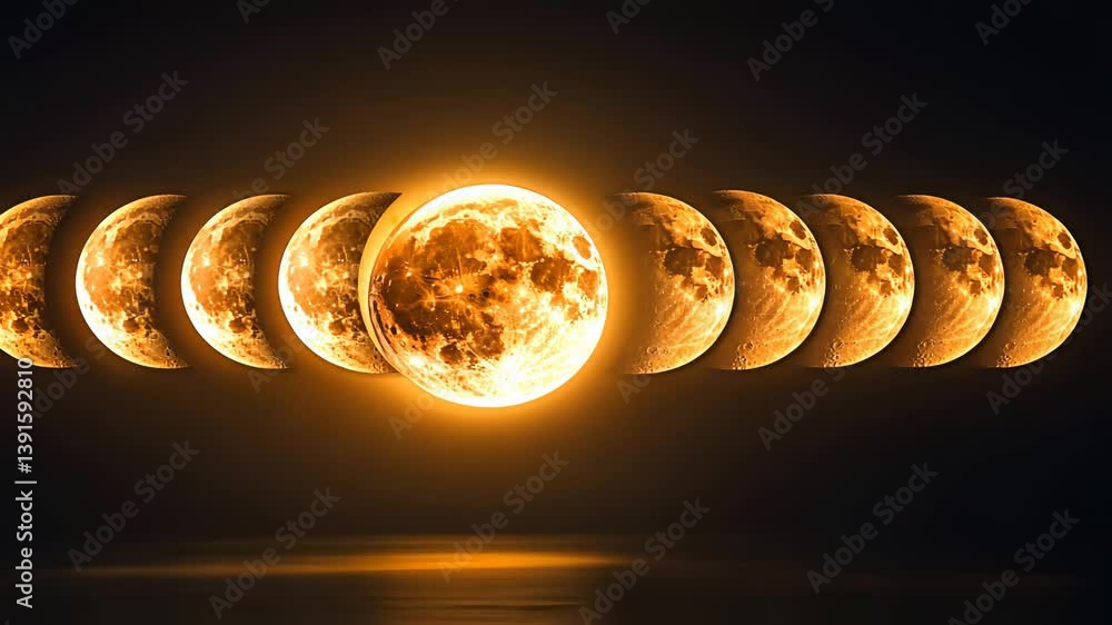 Lunar phase cycle motion footage. Transition of moon phases over dark ...