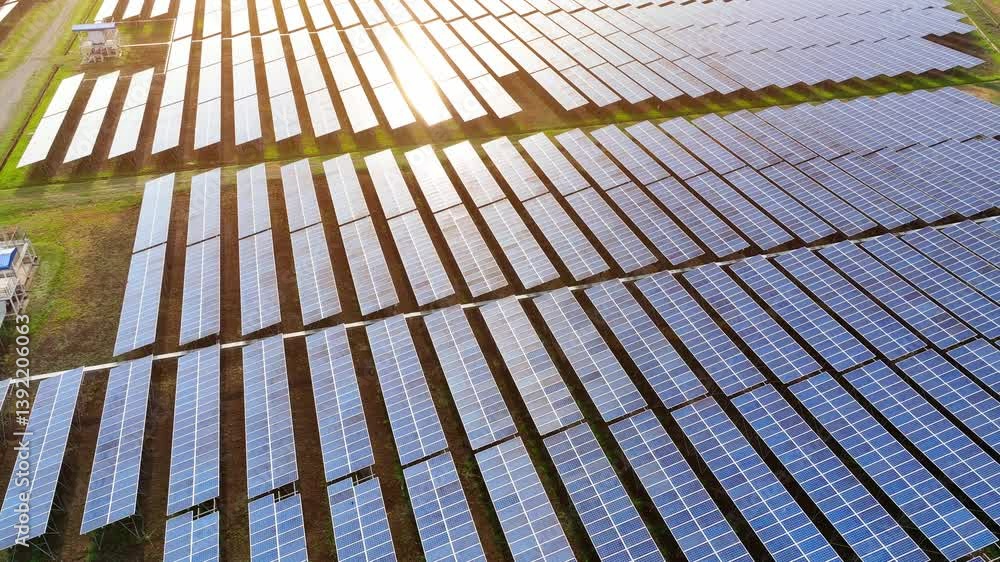 From above, the solar panels represent a shift towards green energy ...