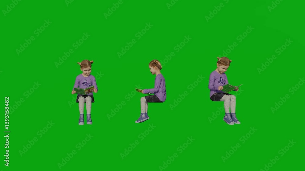 A realistic green screen render of little girl green screen sitting ...