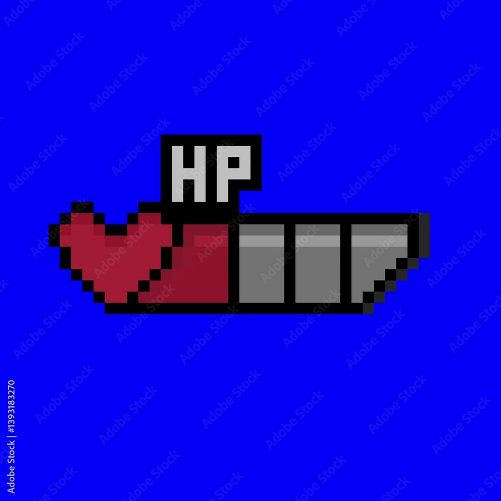Pixel Heart HP Bar Animation in blue screen, Health Increasing, Retro ...