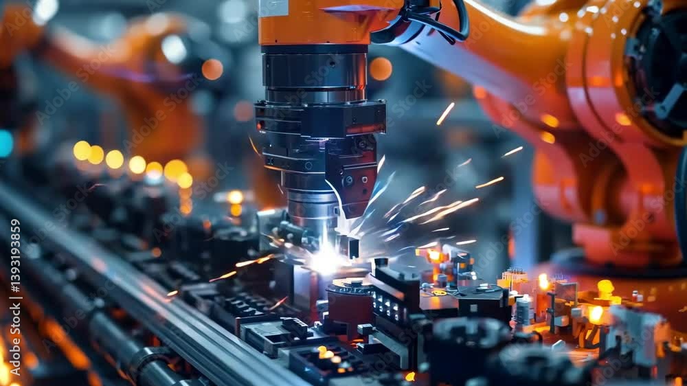 Modern hi-tech facility with automated line and AI-controlled robotic ...